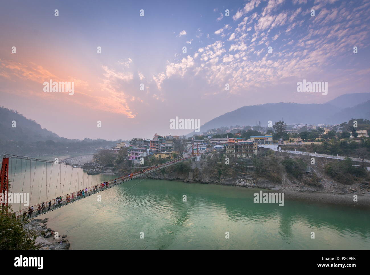 Rishikesh on the Ganges river valley in Uttarakhand Rahman Jhoula Stock ...