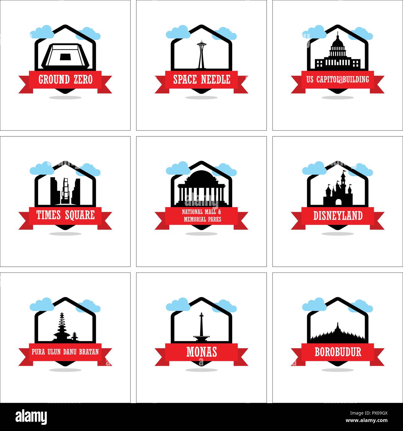 Worlds Famous monuments and landmarks icons set vector Stock Vector ...