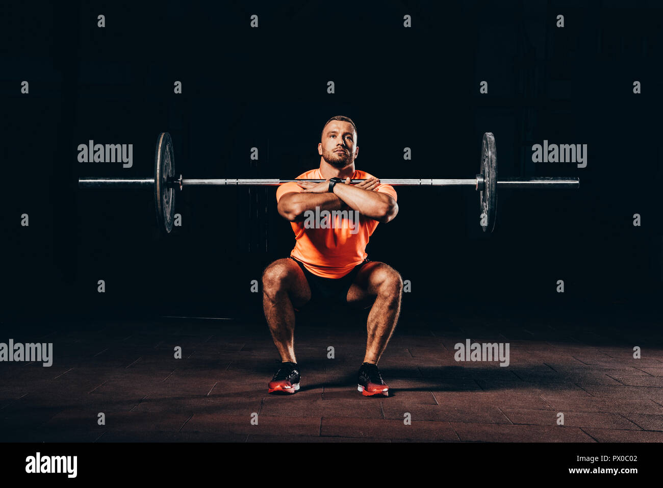 Muscular athlete doing squats workout hi-res stock photography and ...