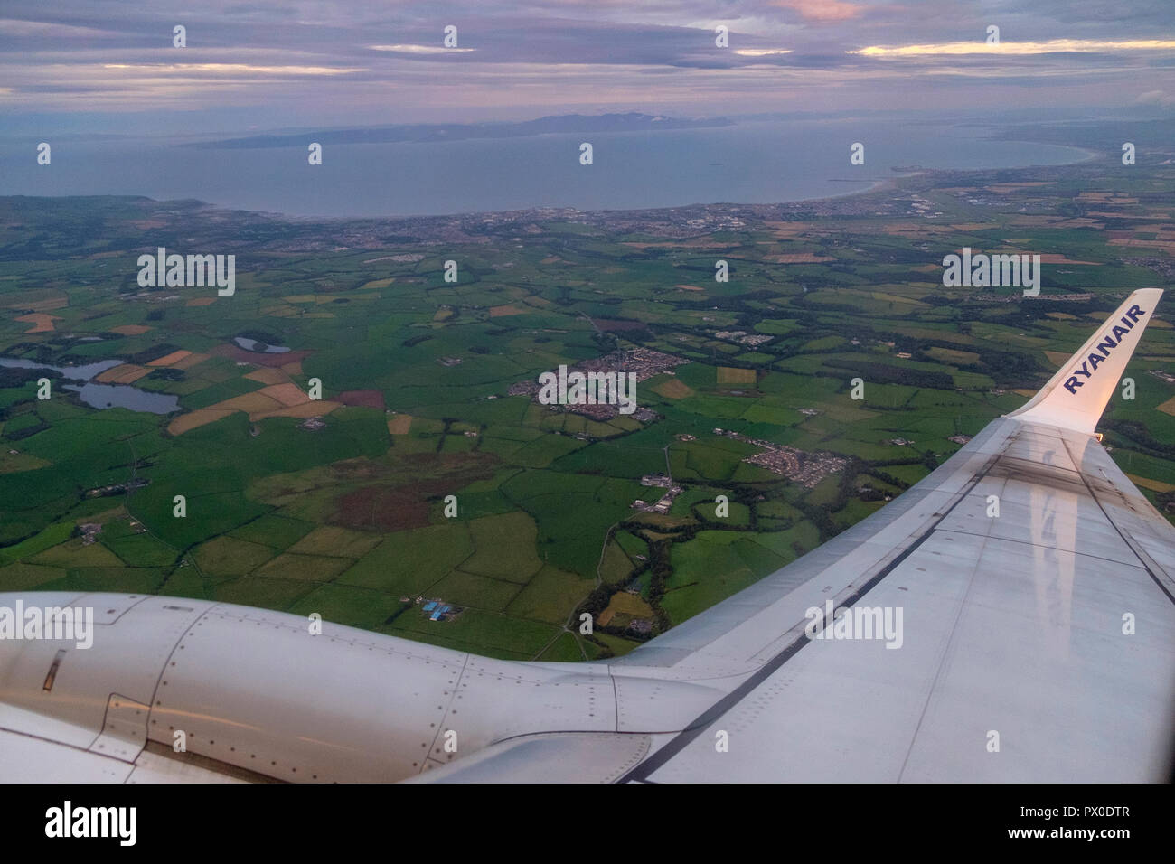 View of the Ayrshire coast and Arran from the window of a Ryanair plane ...