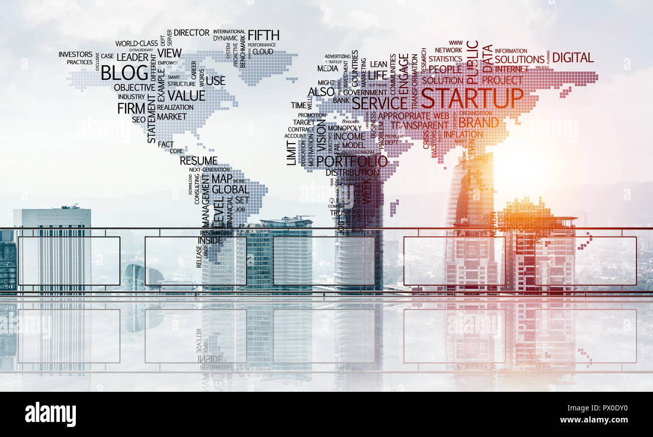 Concept of global communication and networking with world map over ...