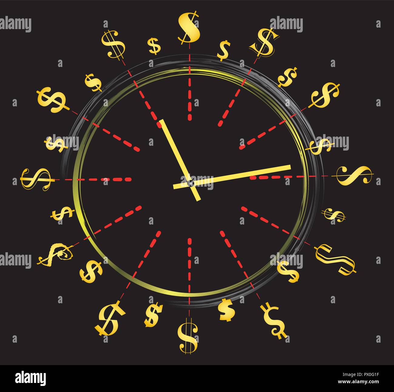 Time is money, a clock with hands .gold dollar, Business, black. vector ...