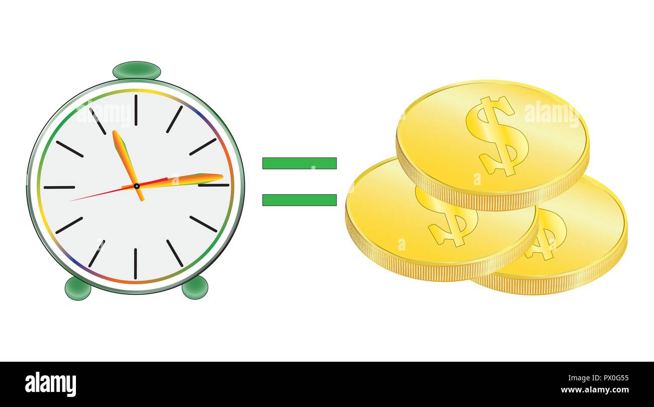 Poster Time is money. Clock with hands. Coins, dollar . Business ...