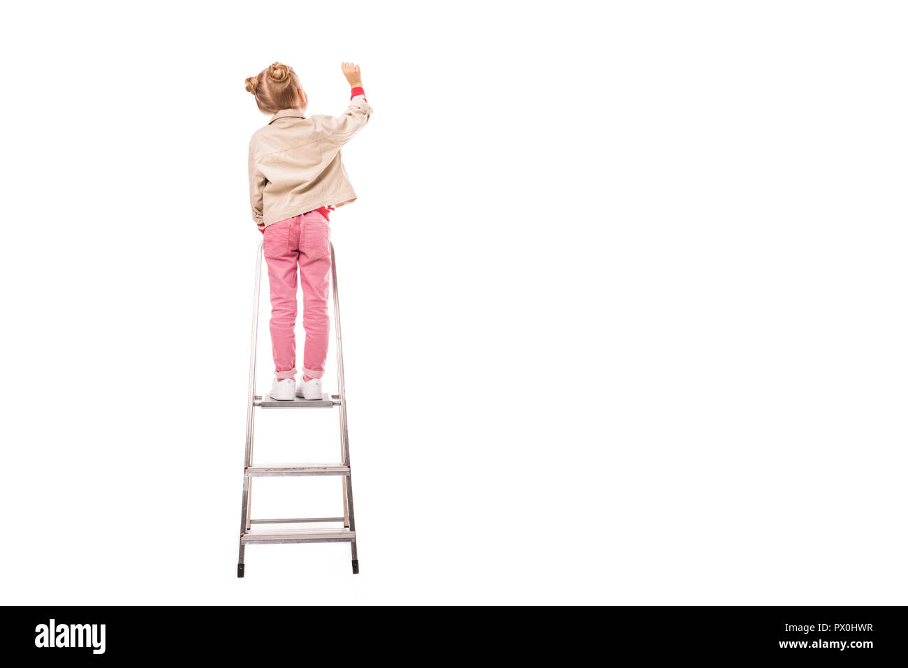 Boy standing on ladder hi-res stock photography and images - Alamy