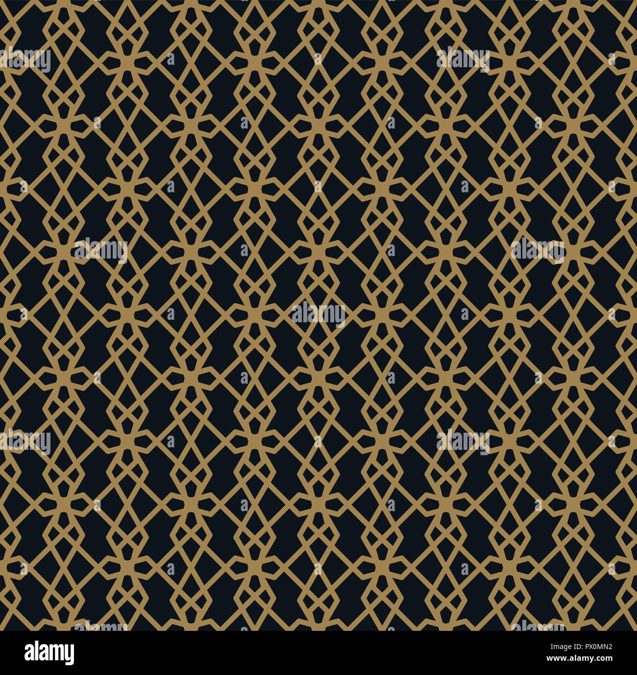 Seamless pattern of intersecting thin gold lines on black background ...