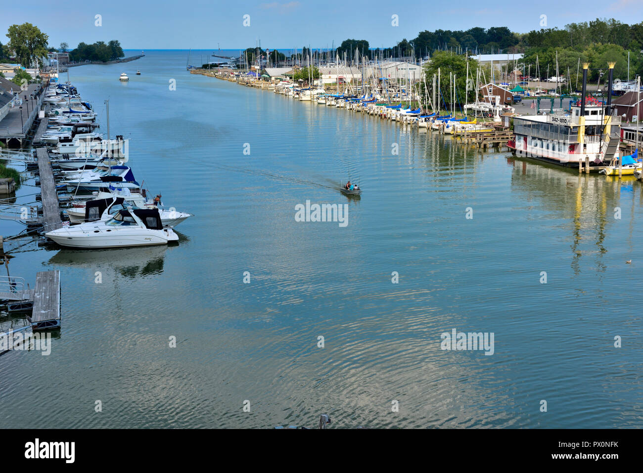Genesee River, Rochester Harbor and yacht clubs near opening into Lake ...