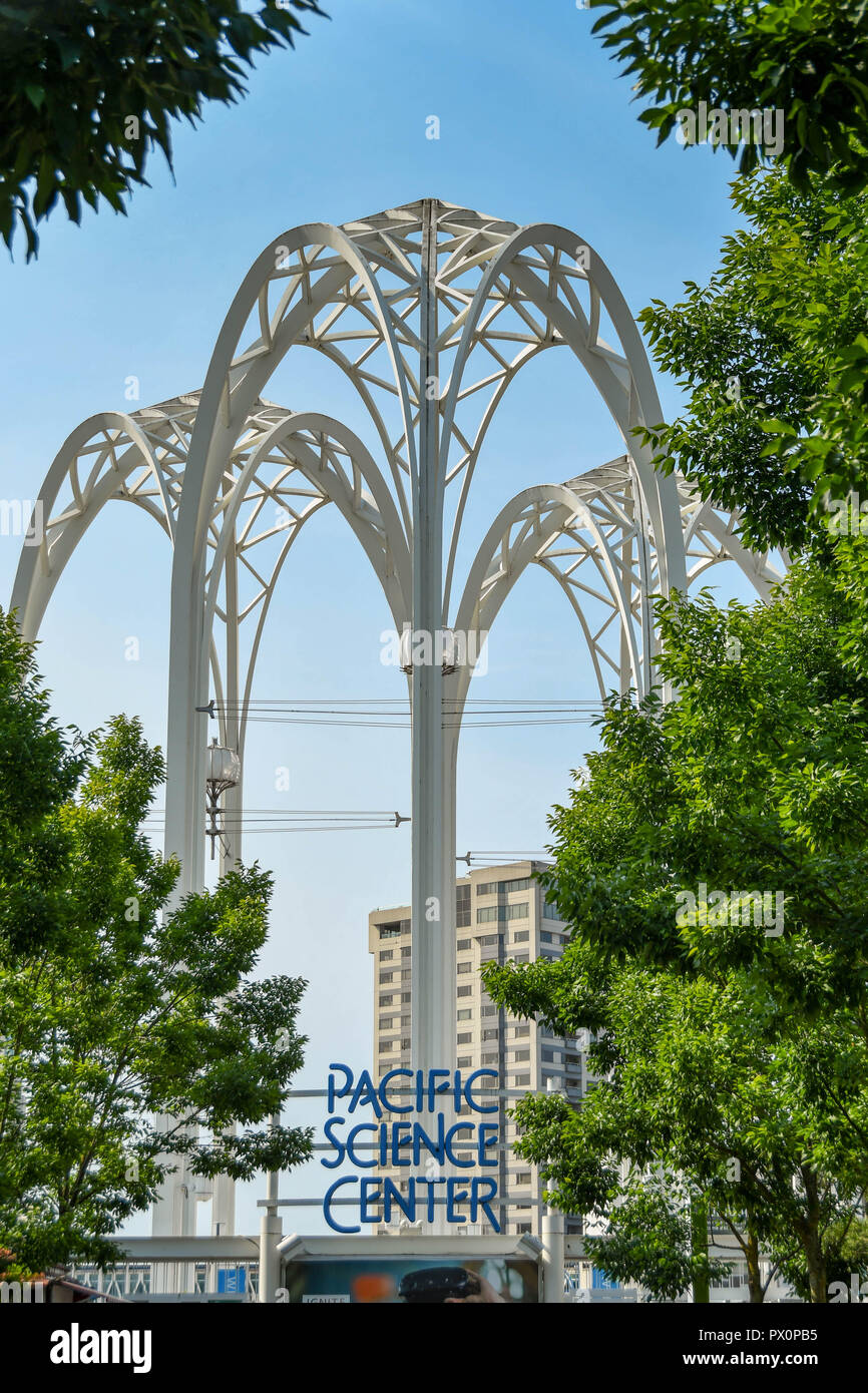 SEATTLE, WASHINGTON STATE, USA - JUNE 2018: Large structure with sign ...