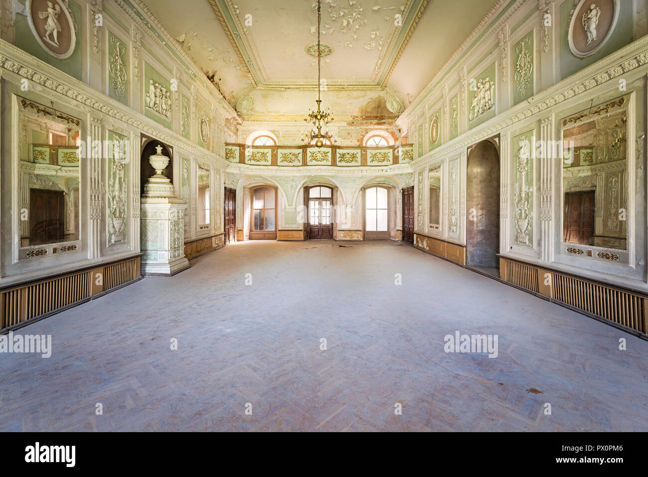 Interior view of a ballroom in an abandoned palace in Poland Stock ...