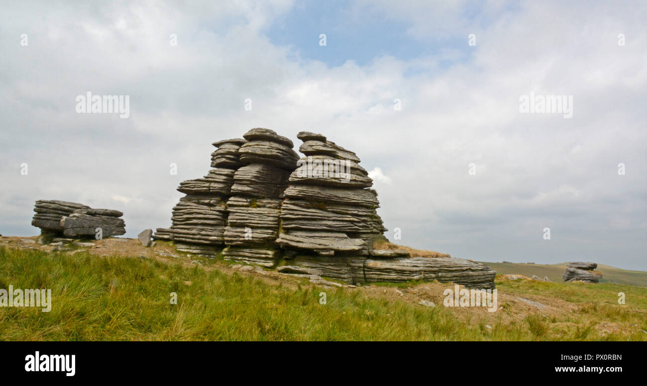 Weird layered granite rocky outcrops at mysterious Watern Tor on ...