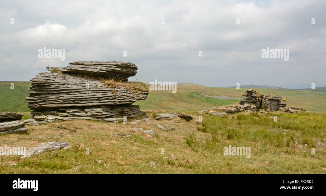Weird layered granite rocky outcrops at mysterious Watern Tor on ...