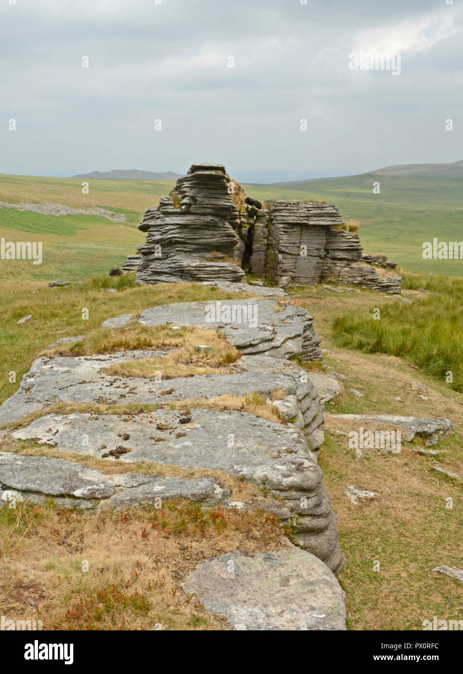 Weird layered granite rocky outcrops at mysterious Watern Tor on ...