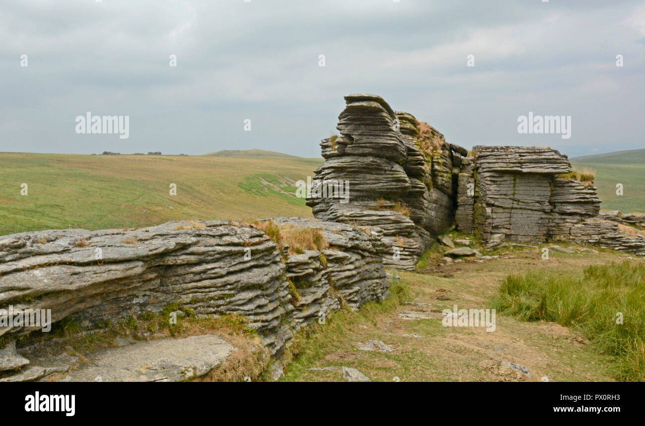 Weird layered granite rocky outcrops at mysterious Watern Tor on ...