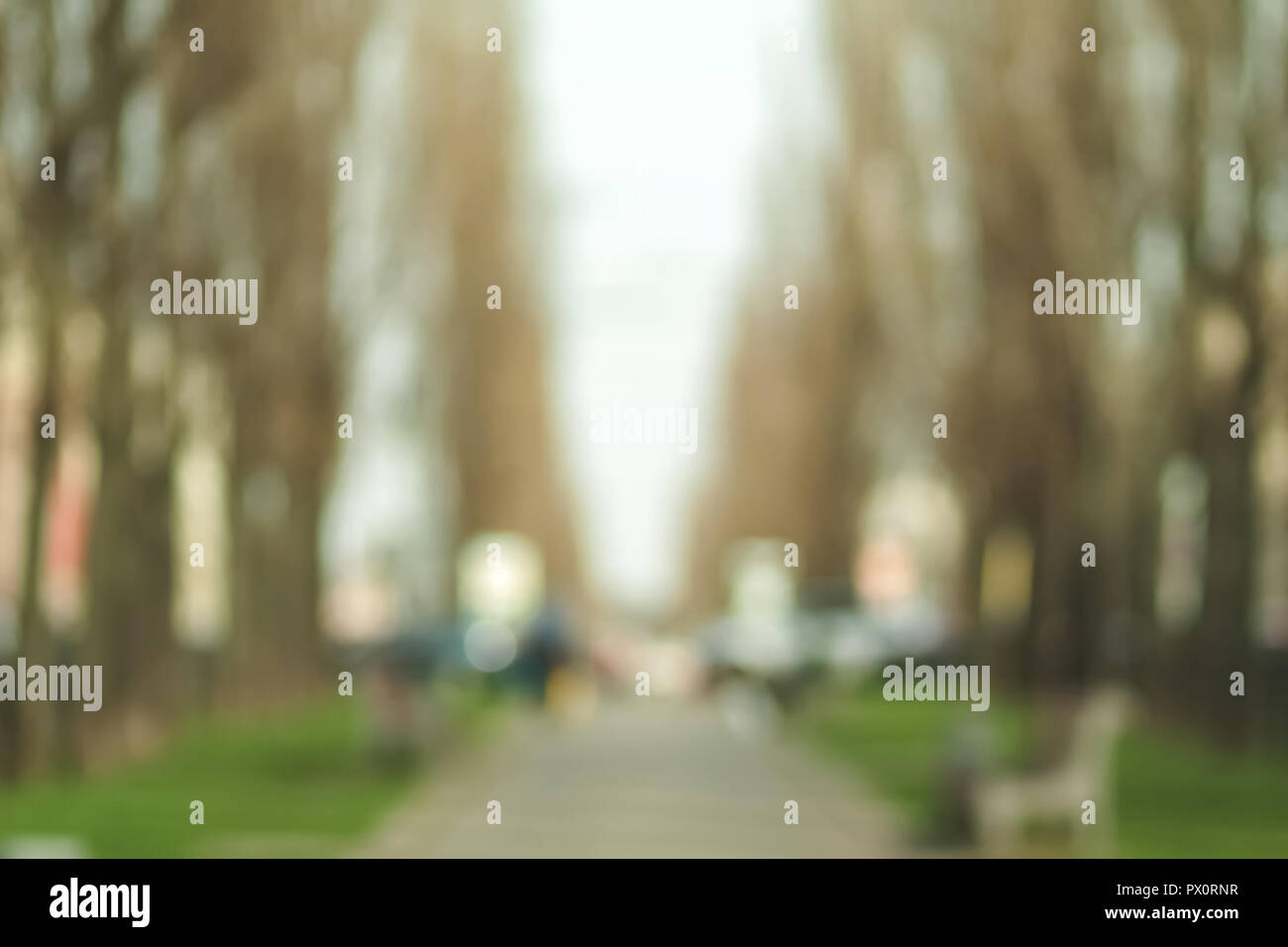 Spring blurry city. Defocused cityscape background. Blurry architecture ...