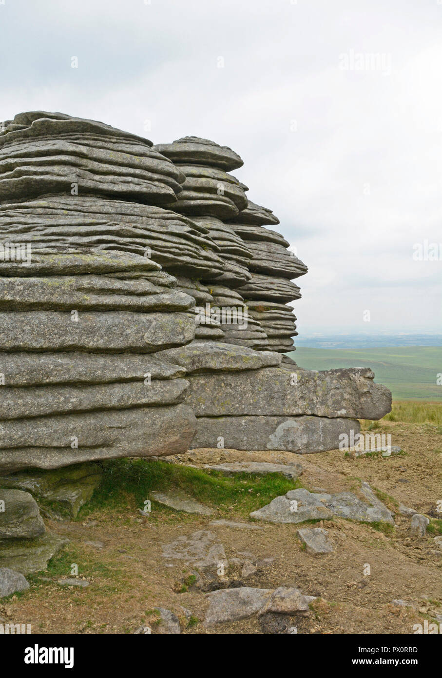 Weird layered granite rocky outcrops at mysterious Watern Tor on ...