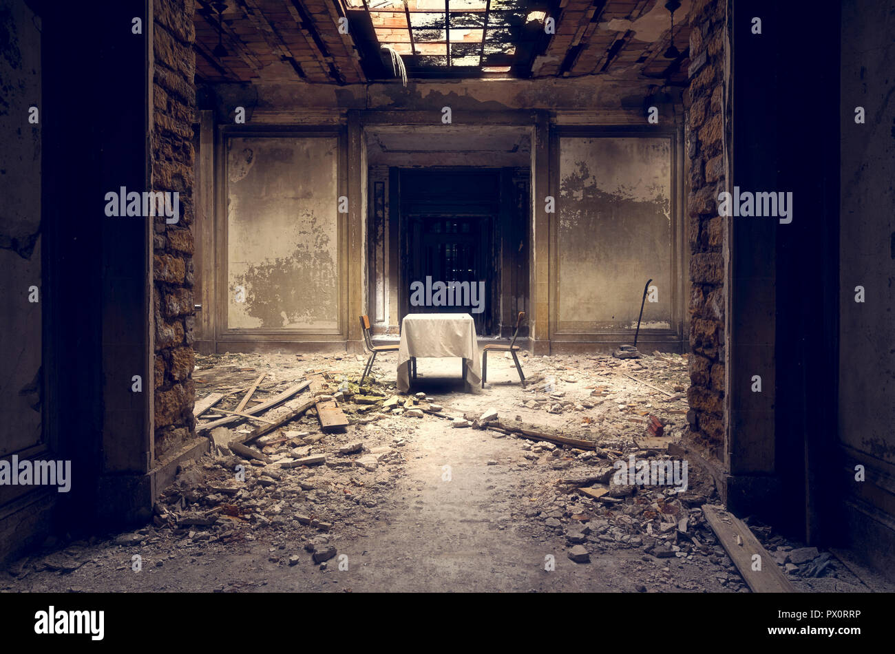 Interior view of a room in an abandoned office in France Stock Photo ...