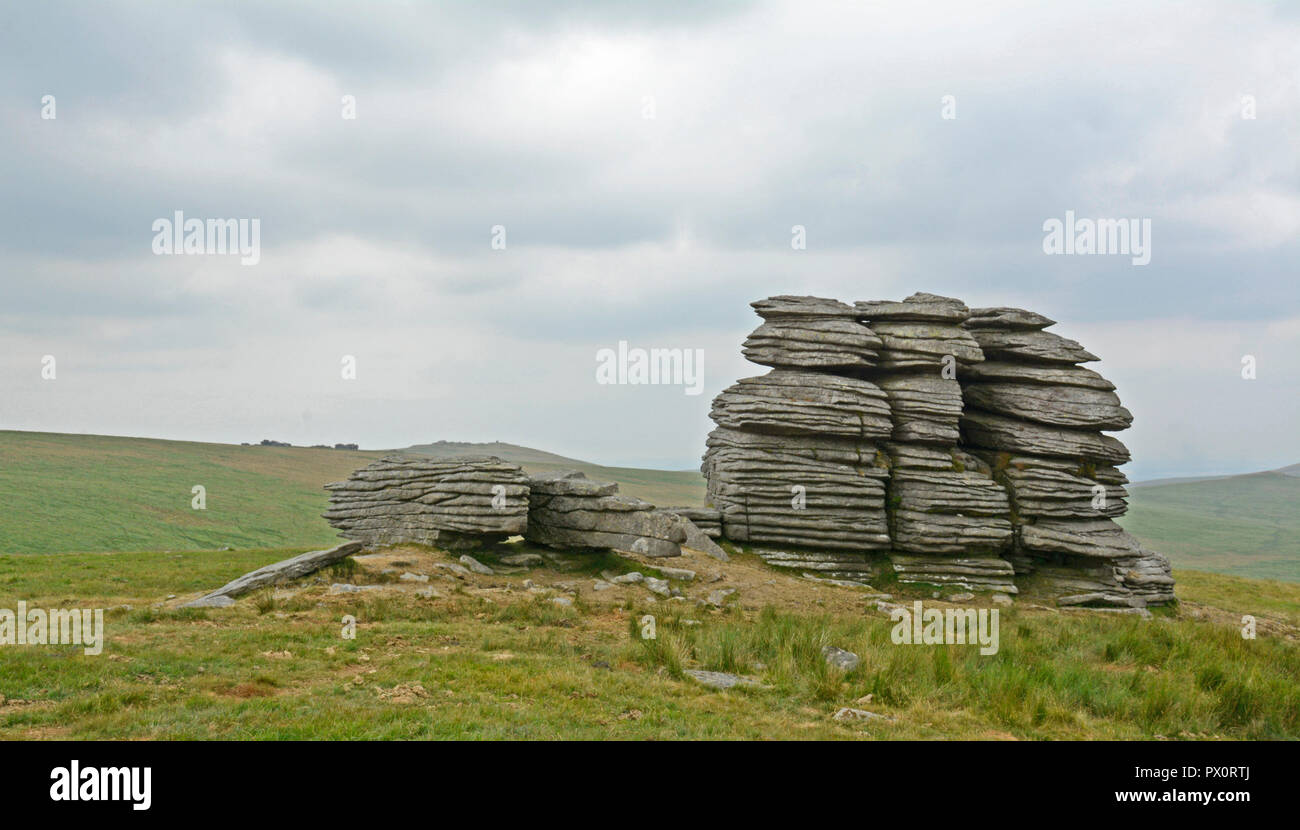 Weird layered granite rocky outcrops at mysterious Watern Tor on ...