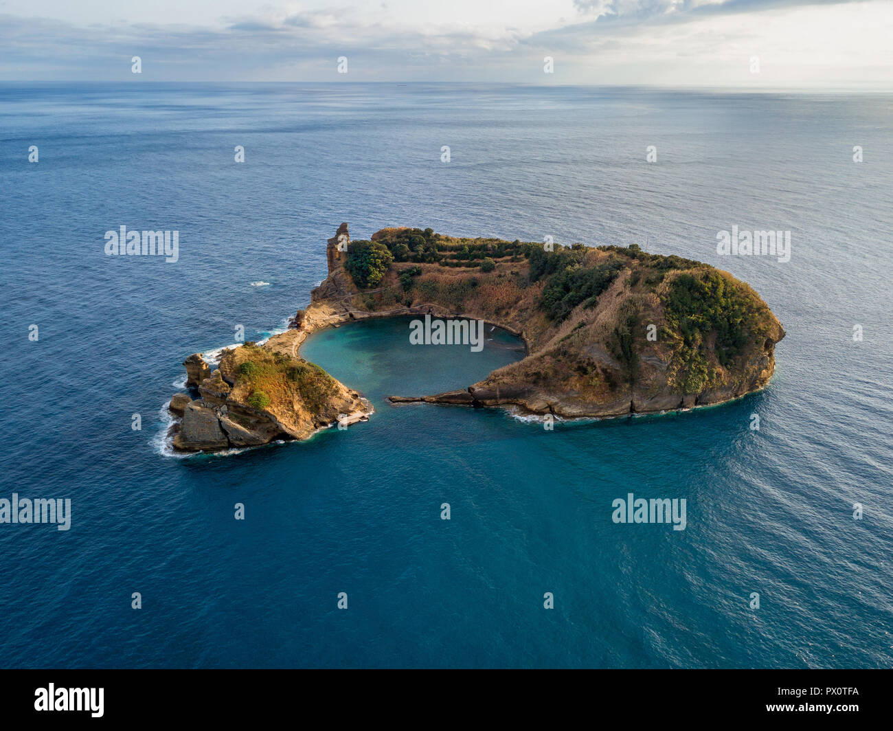 Top view of Islet of Vila Franca do Campo is formed by the crater of an ...