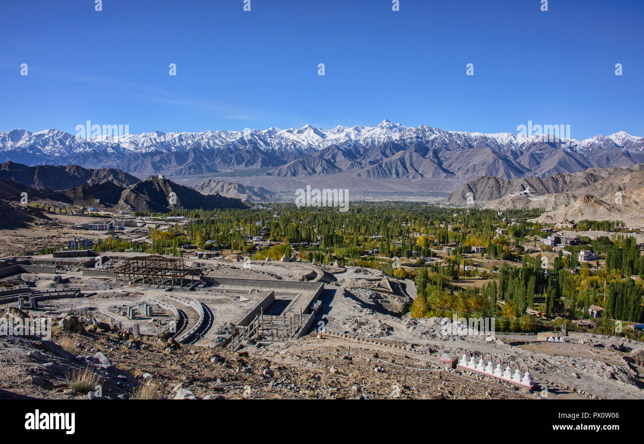 The Stok Range, with Stok Kangri (6123m) and Leh city, seen from the ...