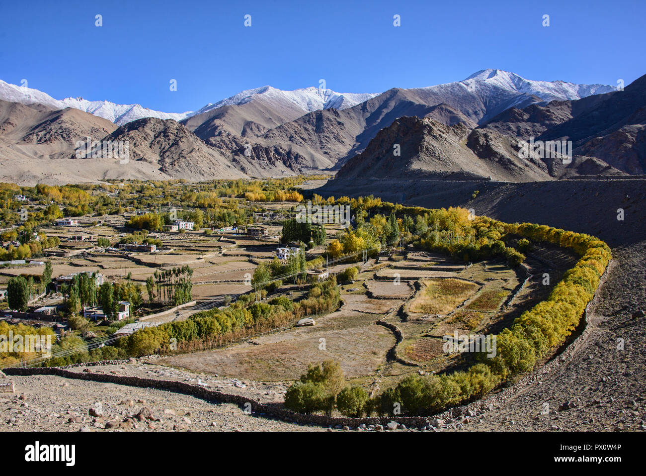 The Stok Range, with Stok Kangri (6123m) and Leh city, seen from the ...