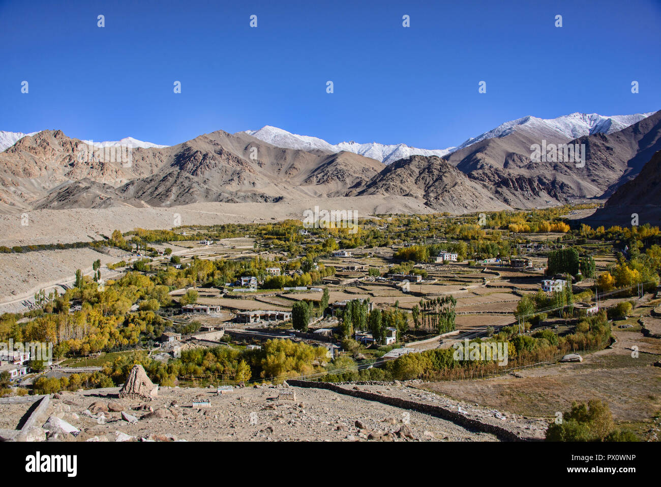 The Stok Range, with Stok Kangri (6123m) and Leh city, seen from the ...