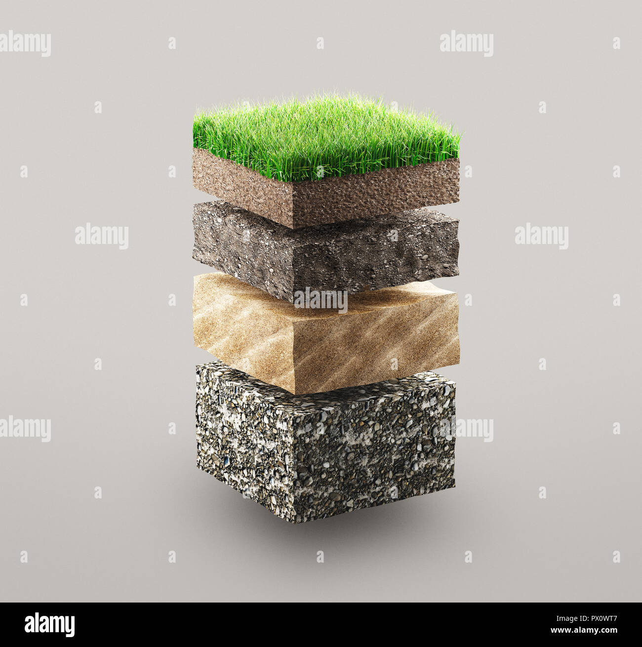 Layers of grass and ground, 3d render illustration Stock Photo - Alamy