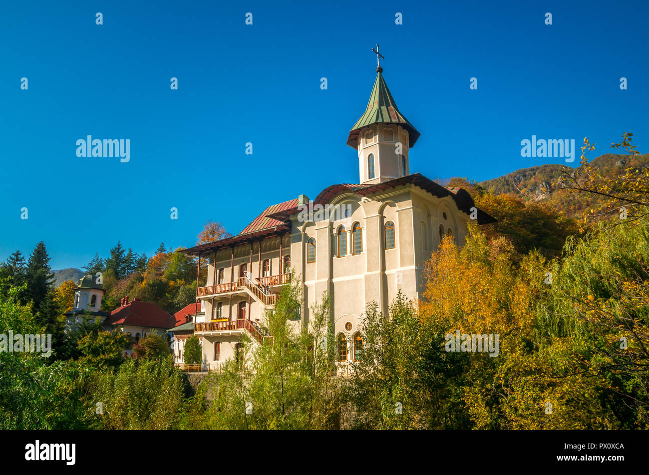 Turnu Monastery, Cozia Mountain, Romania. The monastery is located near ...