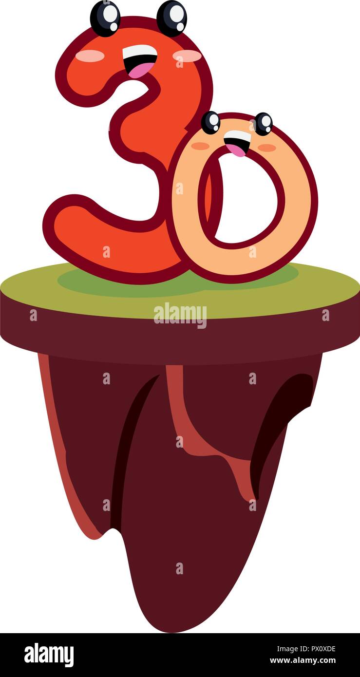 kawaii number thirty character cartoon vector illustration Stock Vector ...