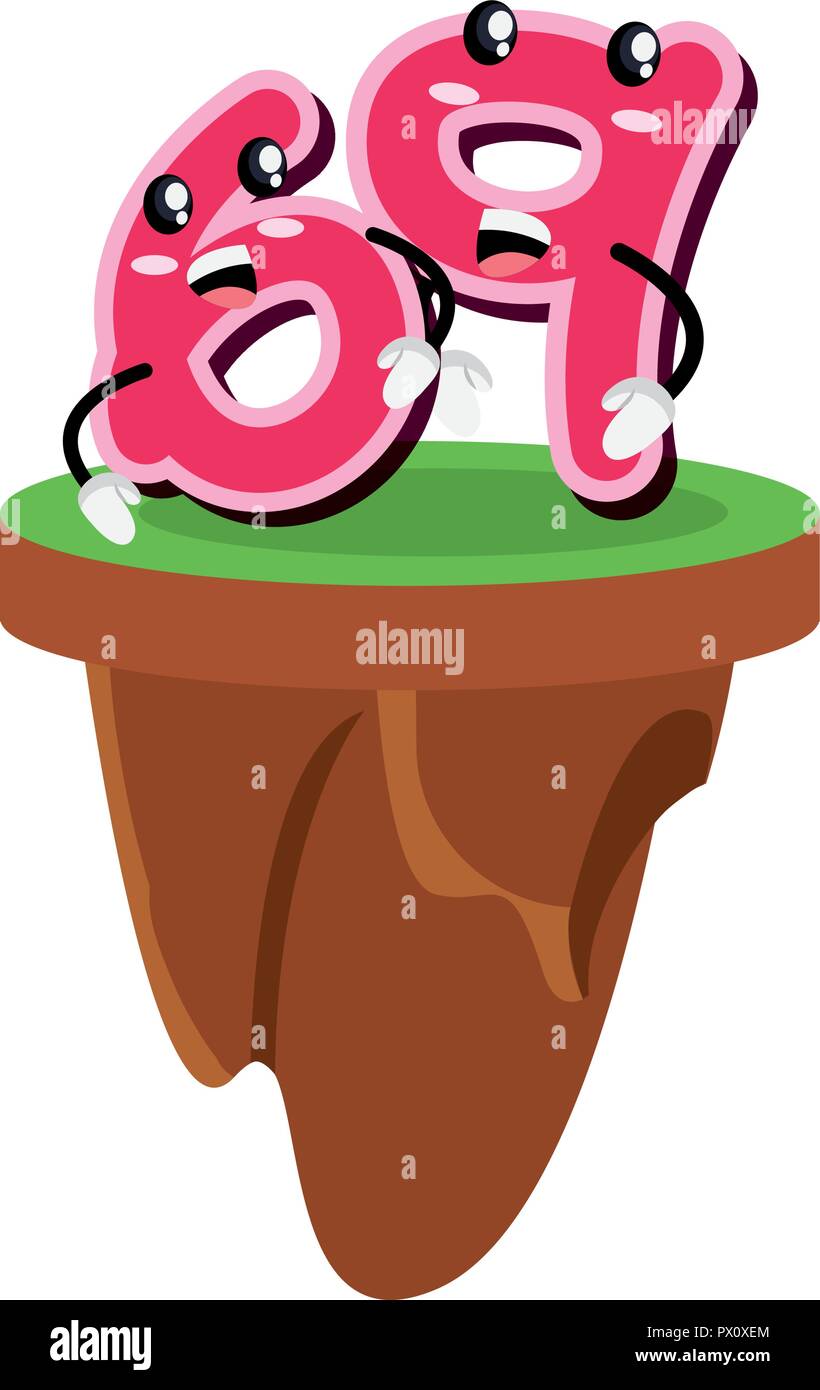 kawaii number sixty nine character cartoon vector illustration Stock ...