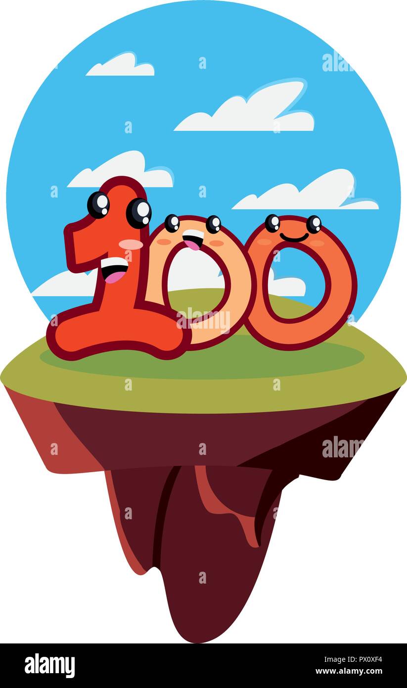 kawaii number one hundred character cartoon vector illustration Stock ...