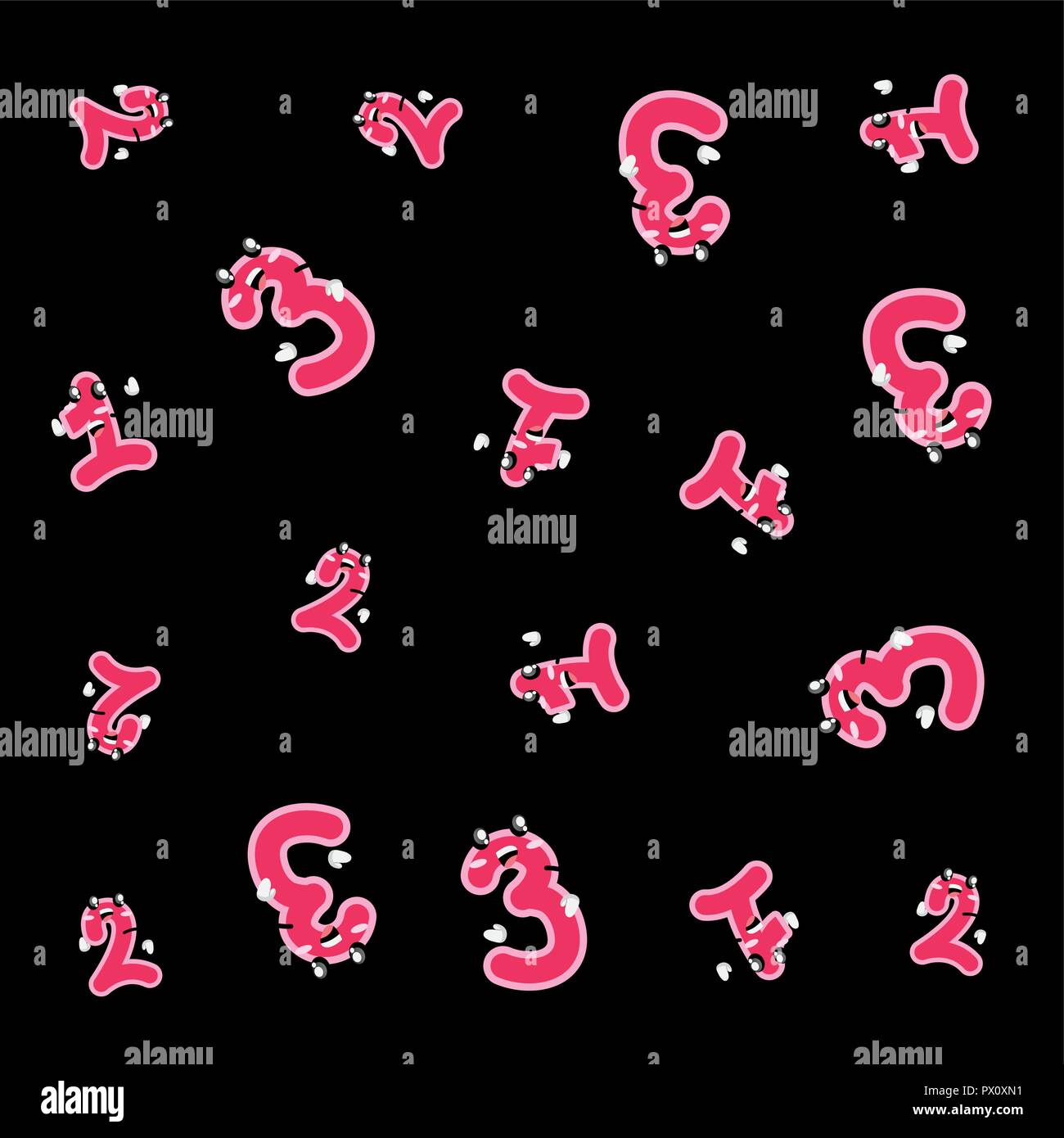 numbers cartoon character font pattern background vector illustration ...