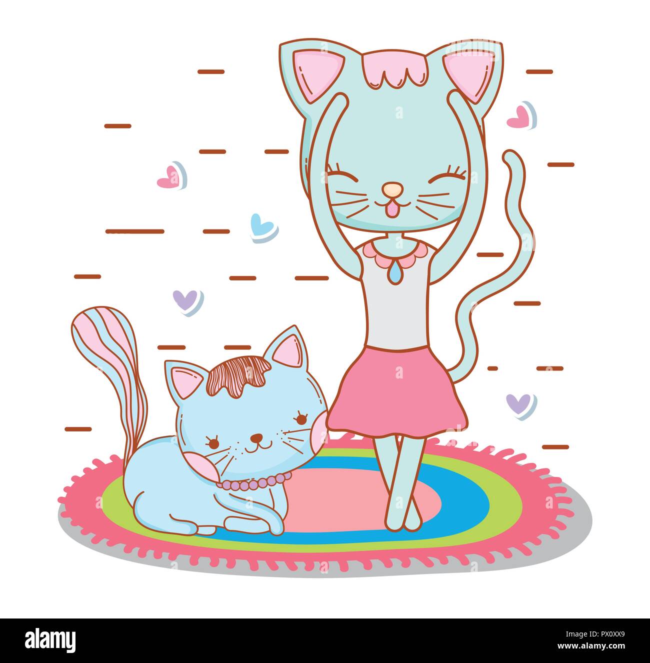 female cat dancing in the rug with a friend Stock Vector Image & Art ...
