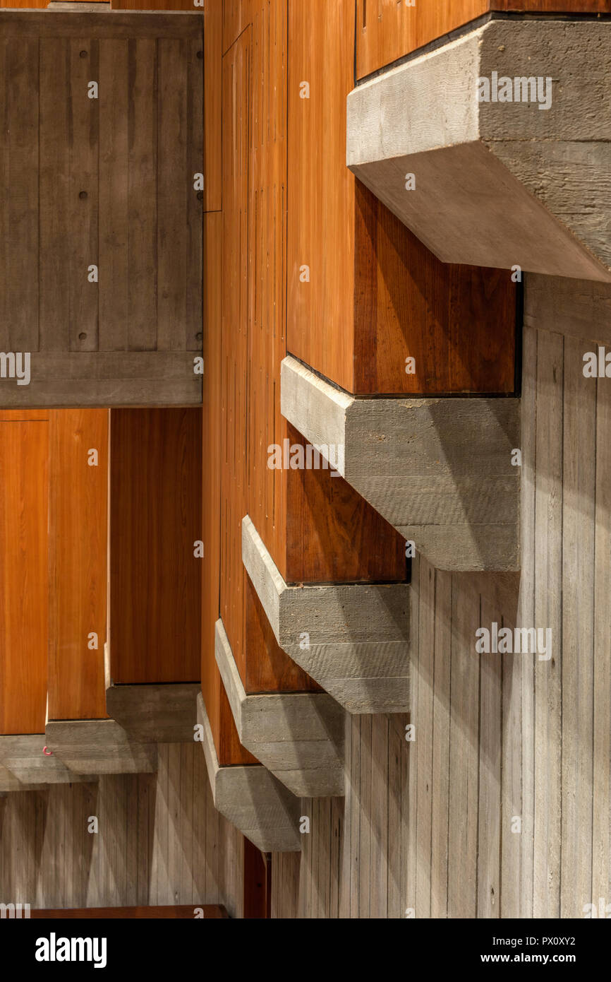 Wood and concrete design detail in the restored Purcell Room at the ...