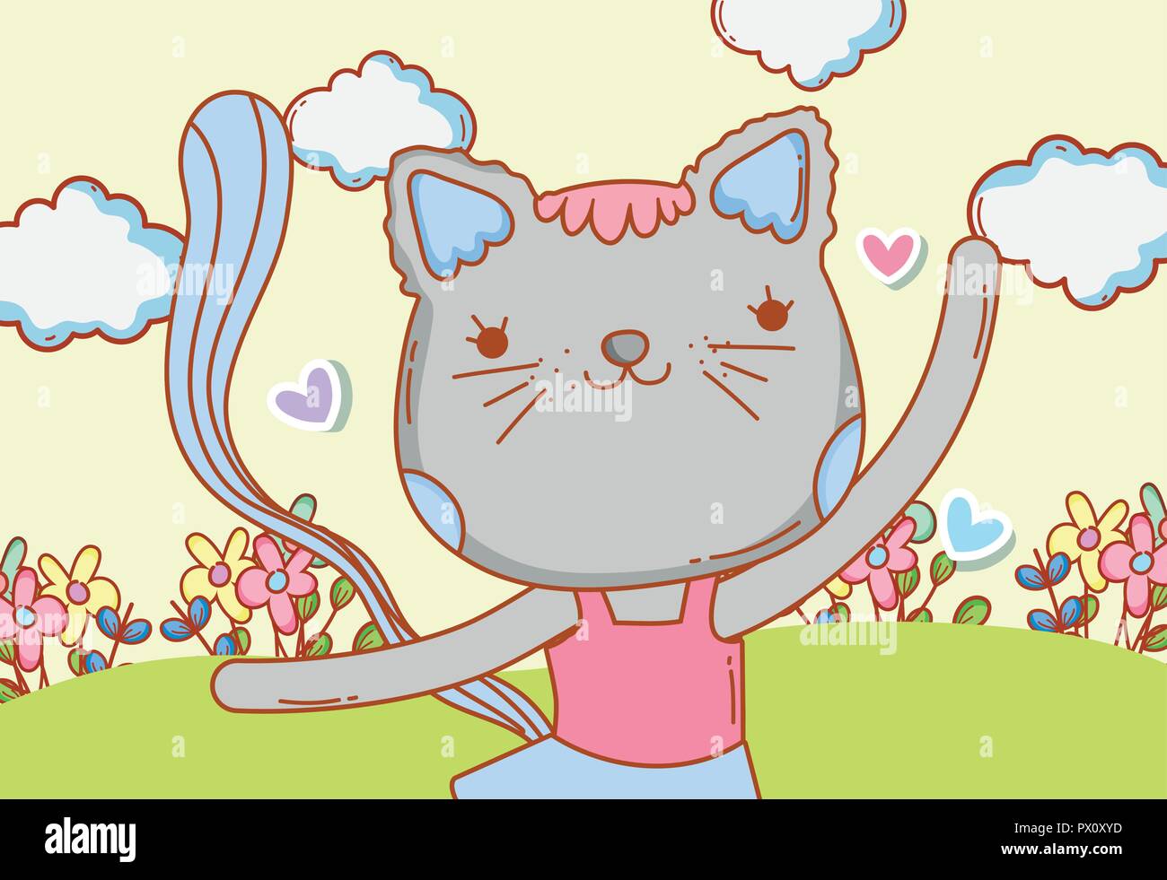 female cat dancing with clouds and flowers Stock Vector Image & Art - Alamy