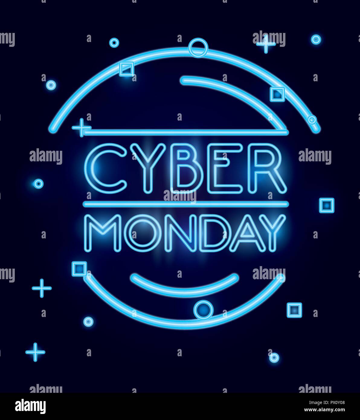 cyber monday circle sign neon symbols background vector illustration ...