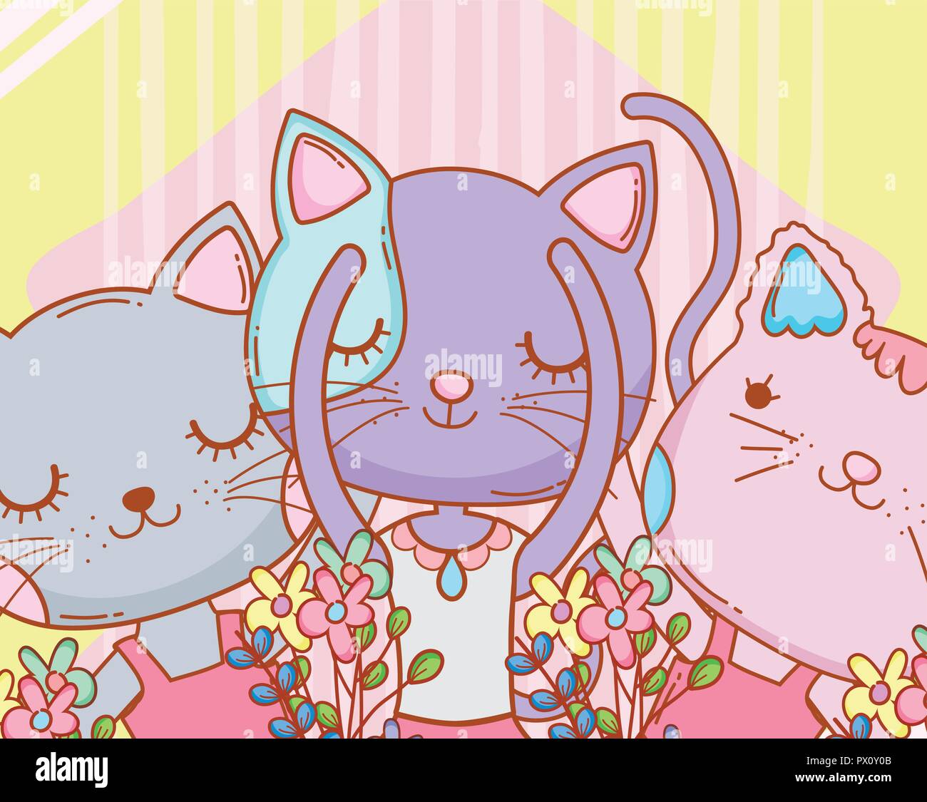 cute female cats with flowers plants Stock Vector Image & Art - Alamy