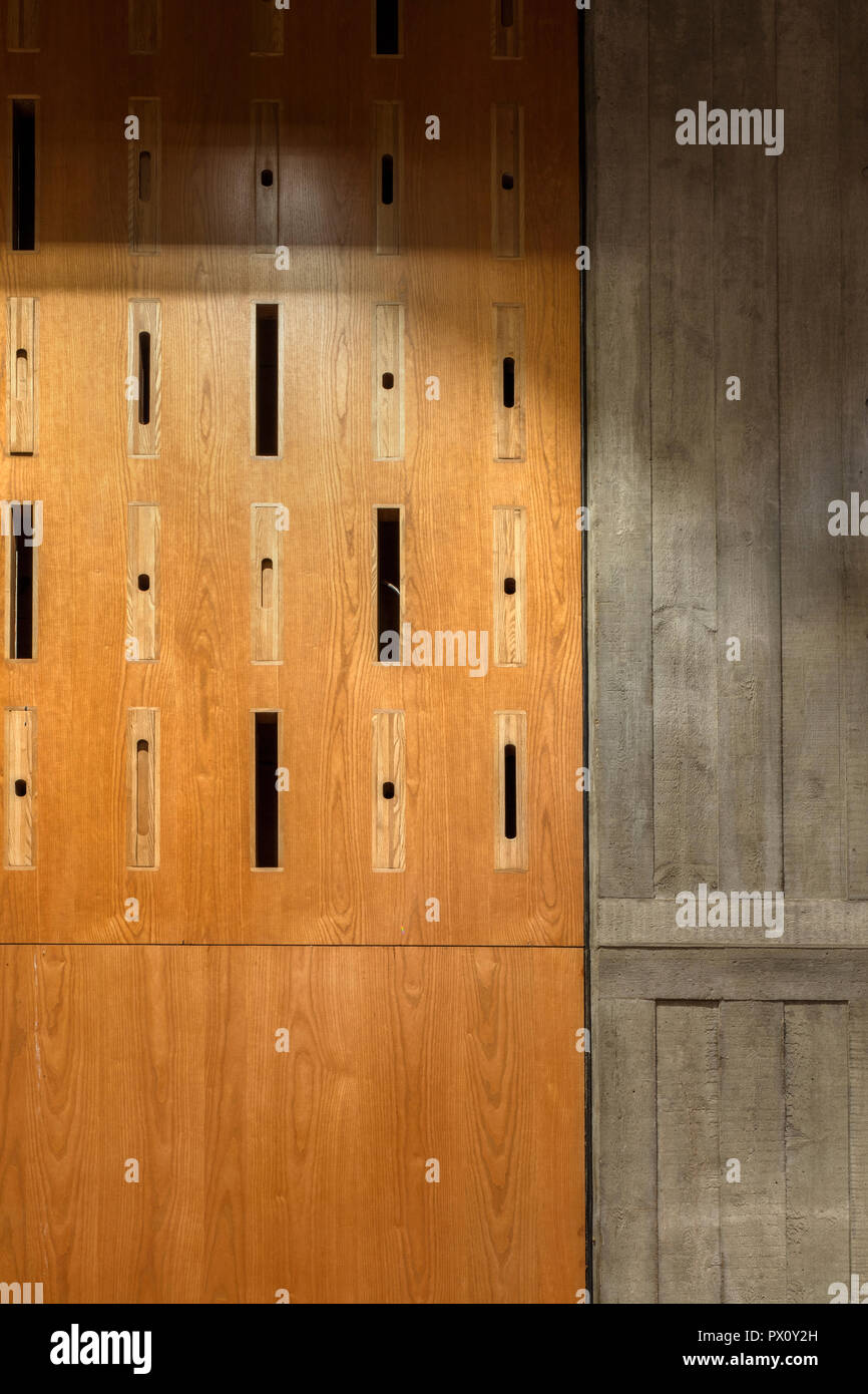 Wood and concrete design detail in the restored Purcell Room at the ...