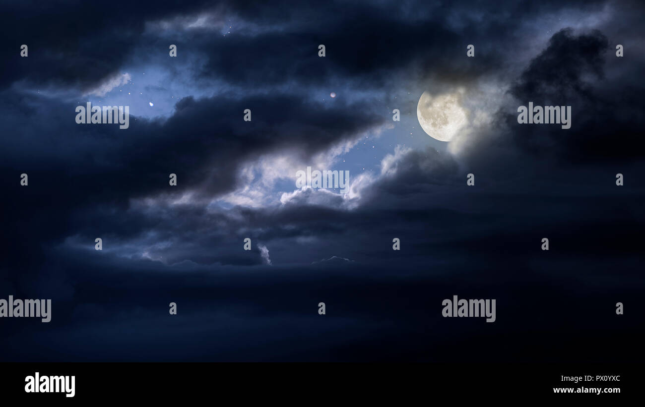 Cloudy full moon night sky Stock Photo - Alamy