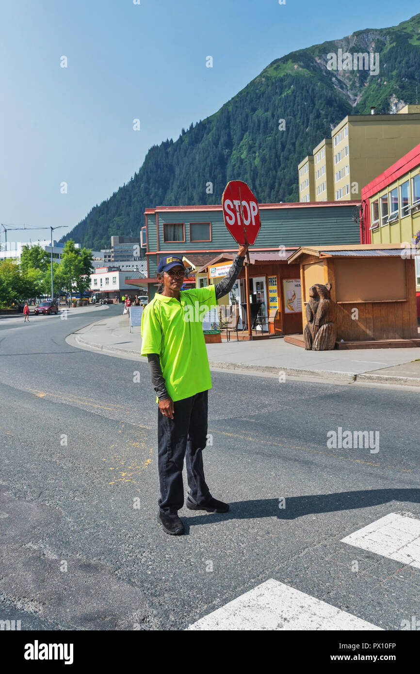 Pedestrian traffic controller, on the Juneau, street, capital city of ...