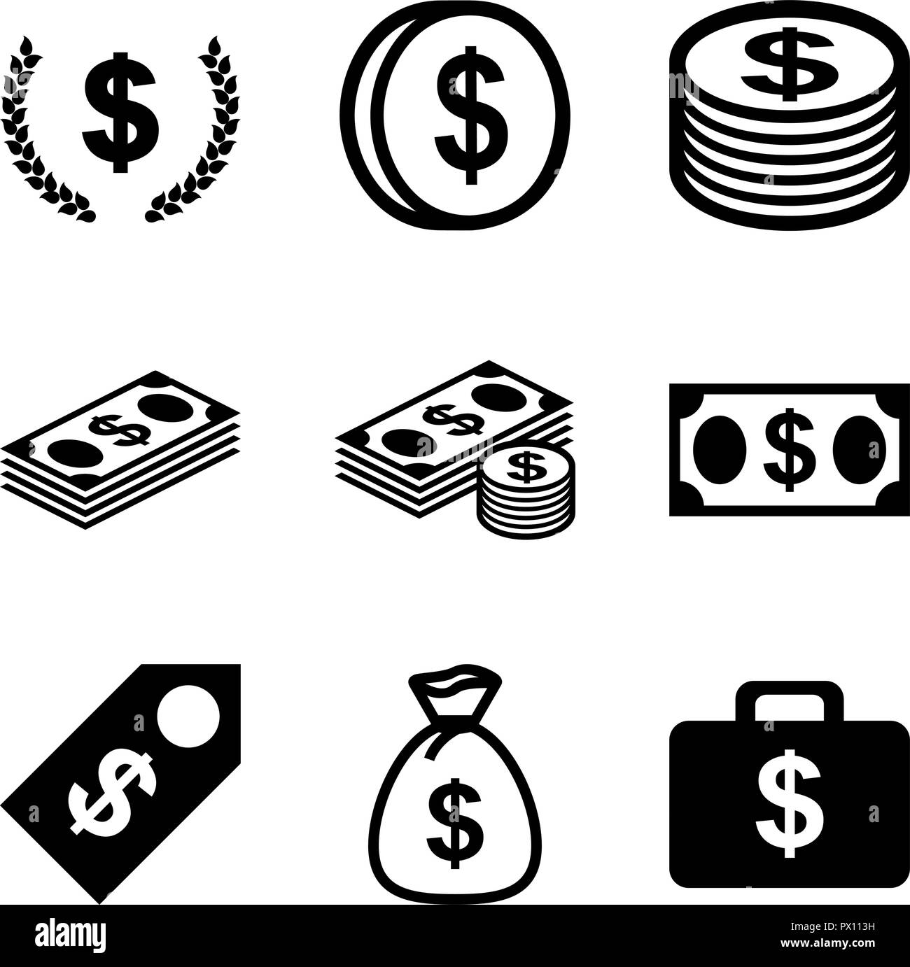 Money bag stack coins dollar Black and White Stock Photos & Images - Alamy