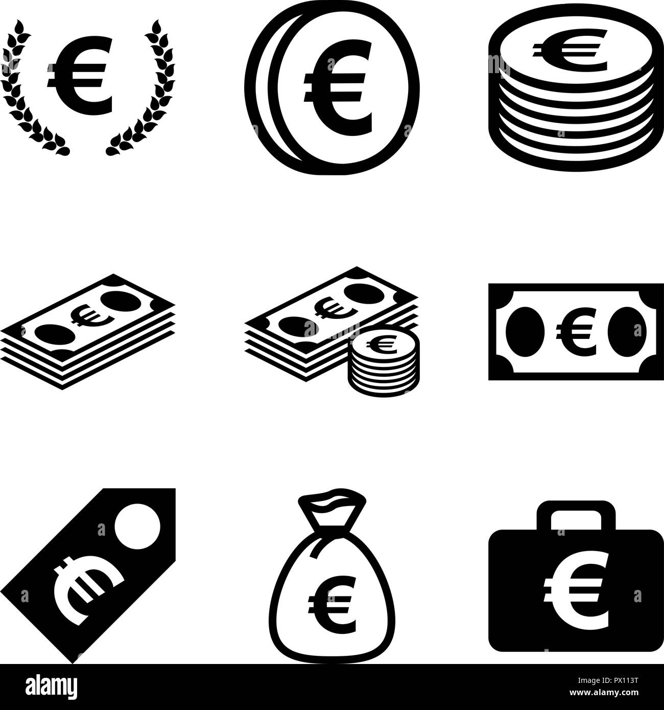 Euro bills and coins Stock Vector Image & Art - Alamy
