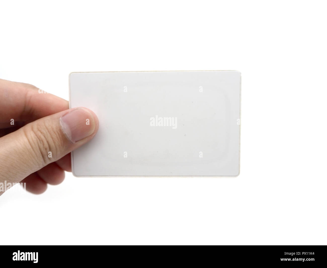 Hand holding an empty white card isolated on white background Stock ...
