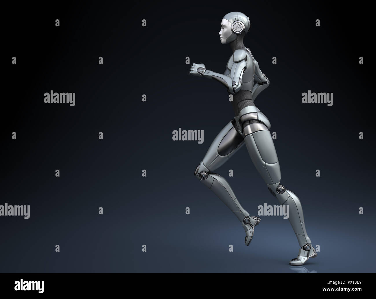 Running robot on dark background. 3D illustration Stock Photo - Alamy