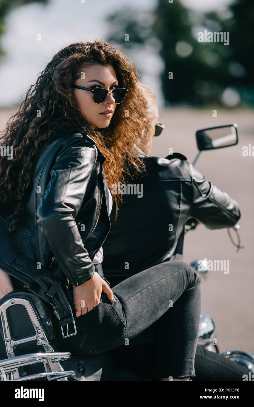 Woman Motorbike Leather Stock Photos & Woman Motorbike Leather Stock ...