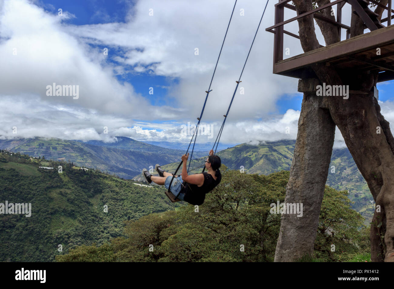 Swinging over the end of the world, ecuador Stock Photo - Alamy