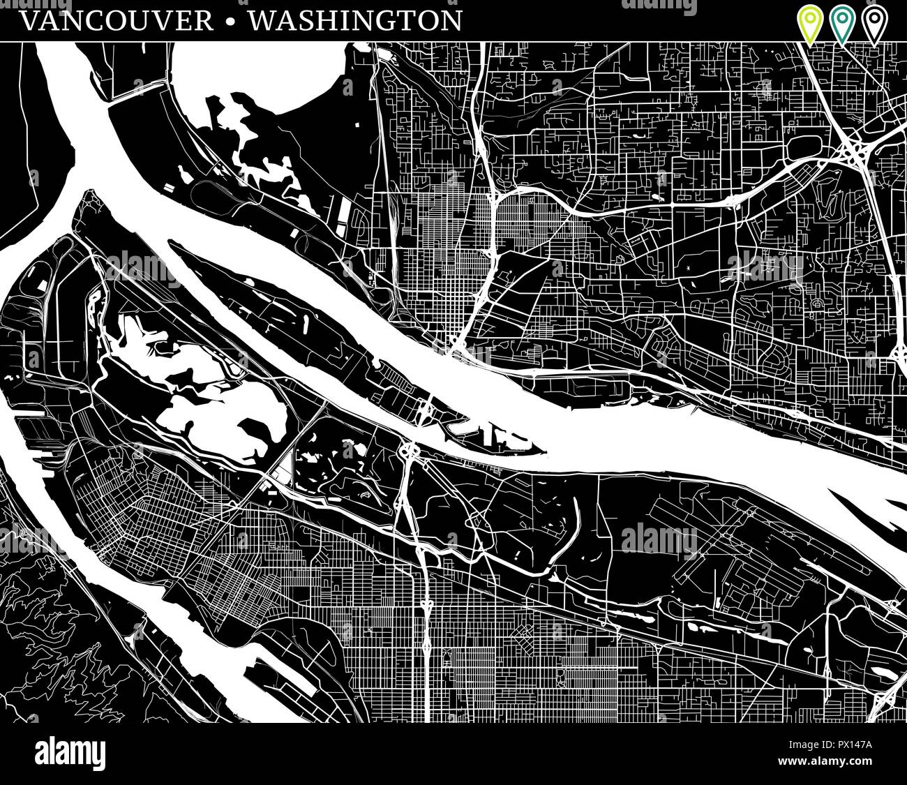 Simple map of Vancouver, Washington, USA. Black and white version for ...