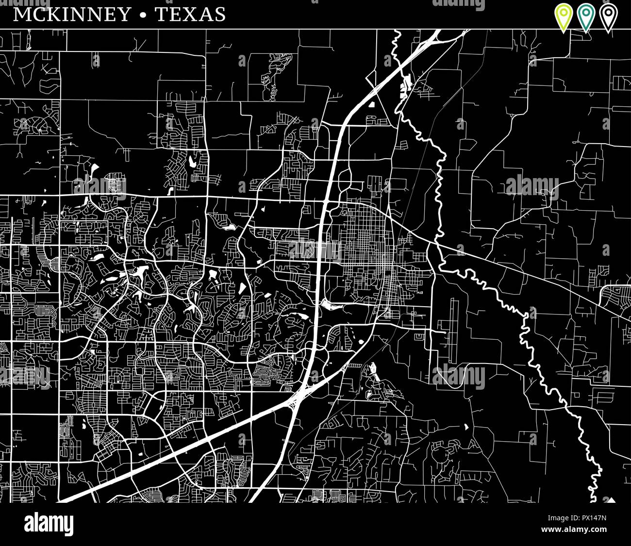 Simple map of McKinney, Texas, USA. Black and white version for ...