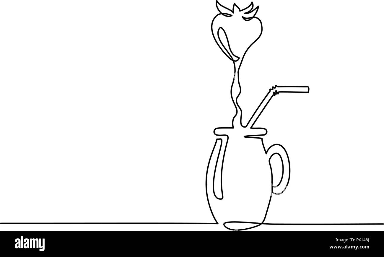 Continuous one line drawing. Strawberry juice in glass. Vector ...