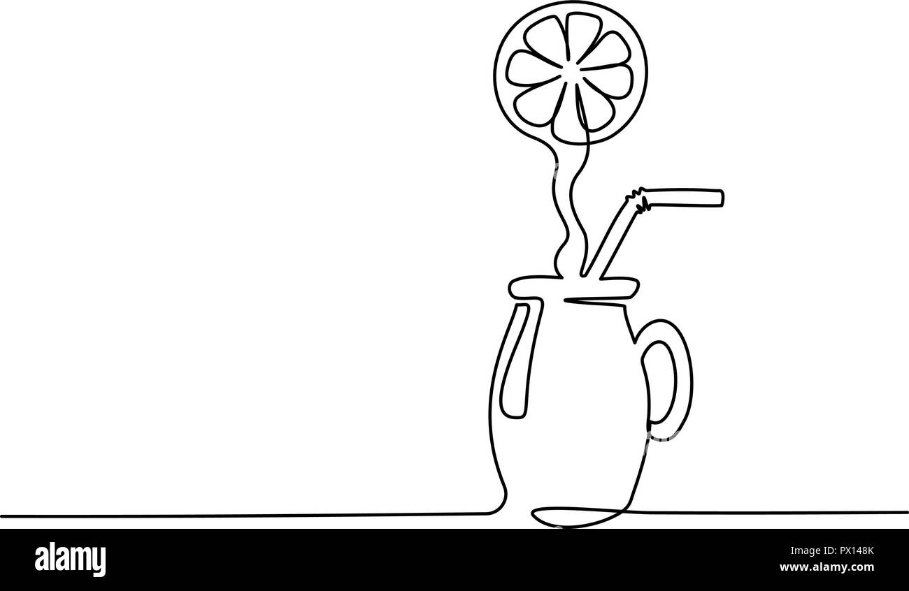 Continuous one line drawing. Orange juice in glass. Vector illustration ...