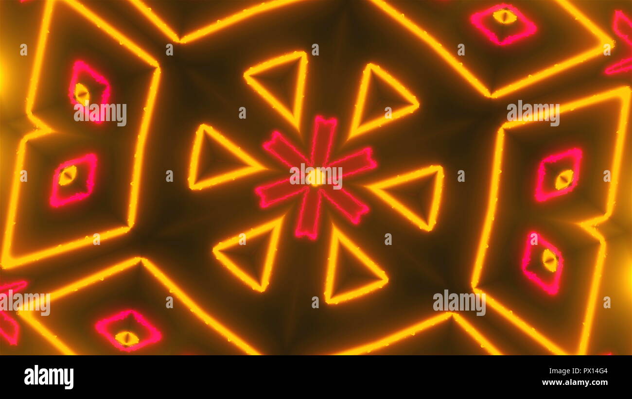 Beautiful abstract symmetry kaleidoscope with shiny neon lines, 3d render backdrop, computer ...