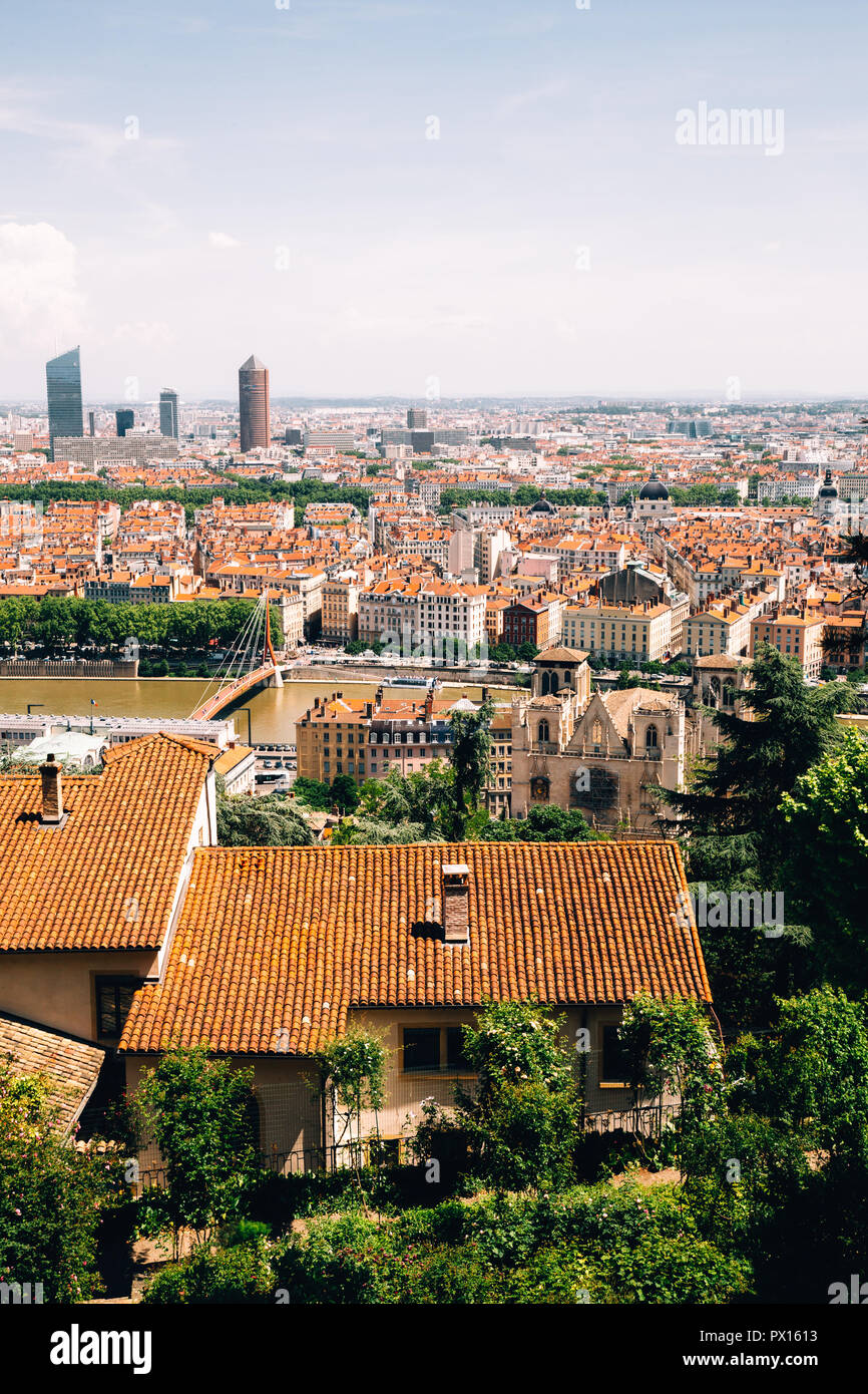 Bird's-eye panoramic view above Lyon, France, 2018 Stock Photo - Alamy